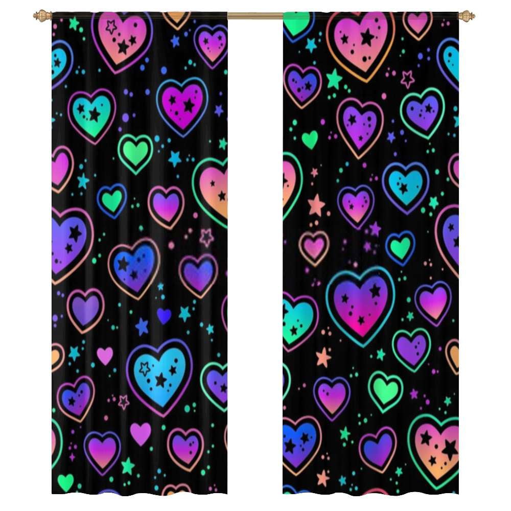 Cute Colorful Pattern With Hearts Sheer Window Curtains for Living Room ...