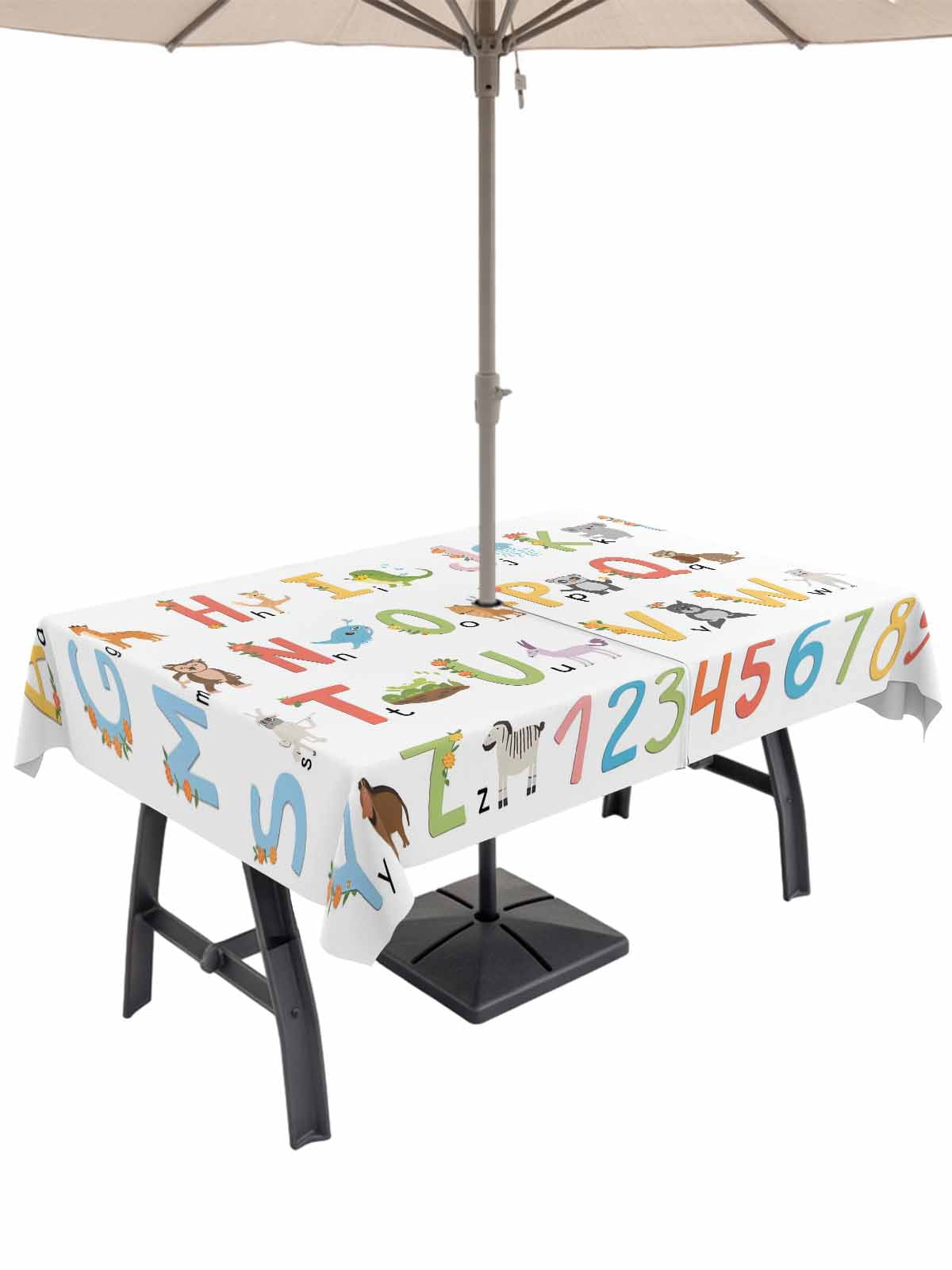Cute Colorful Rectangle Outdoor Tablecloth with Umbrella Hole Cartoon ...