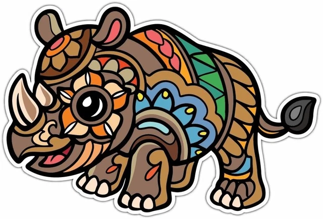 Cute Colorful Rhinoceros Rhino Mandala Car Window Stickerphone Decal ...