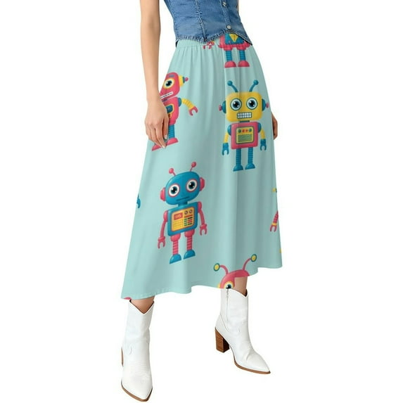 Cute Colorful Robot Pattern Background Women High Waist Midi Skirt ...
