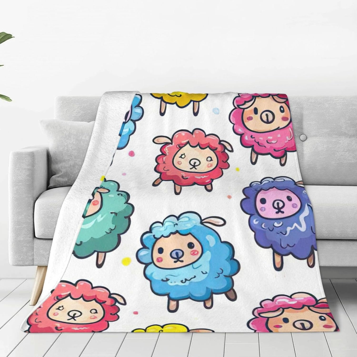 Cute Colorful Sheep Cartoon Patterns Print Ultra Soft Micro Fleece ...