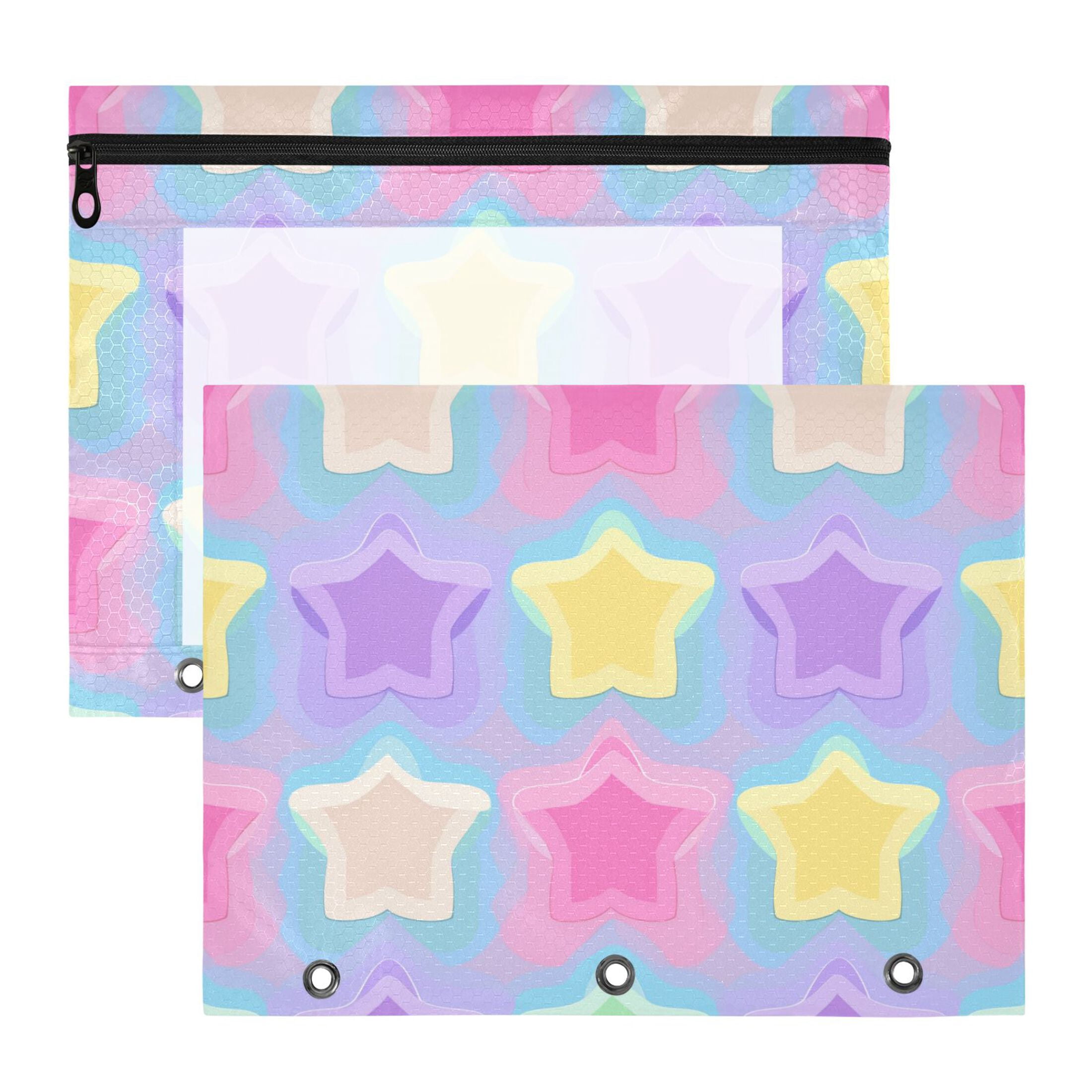 Cute Colorful Stars 3-Ring Binder Pocket with Zipper Pencil Pouches A4 ...