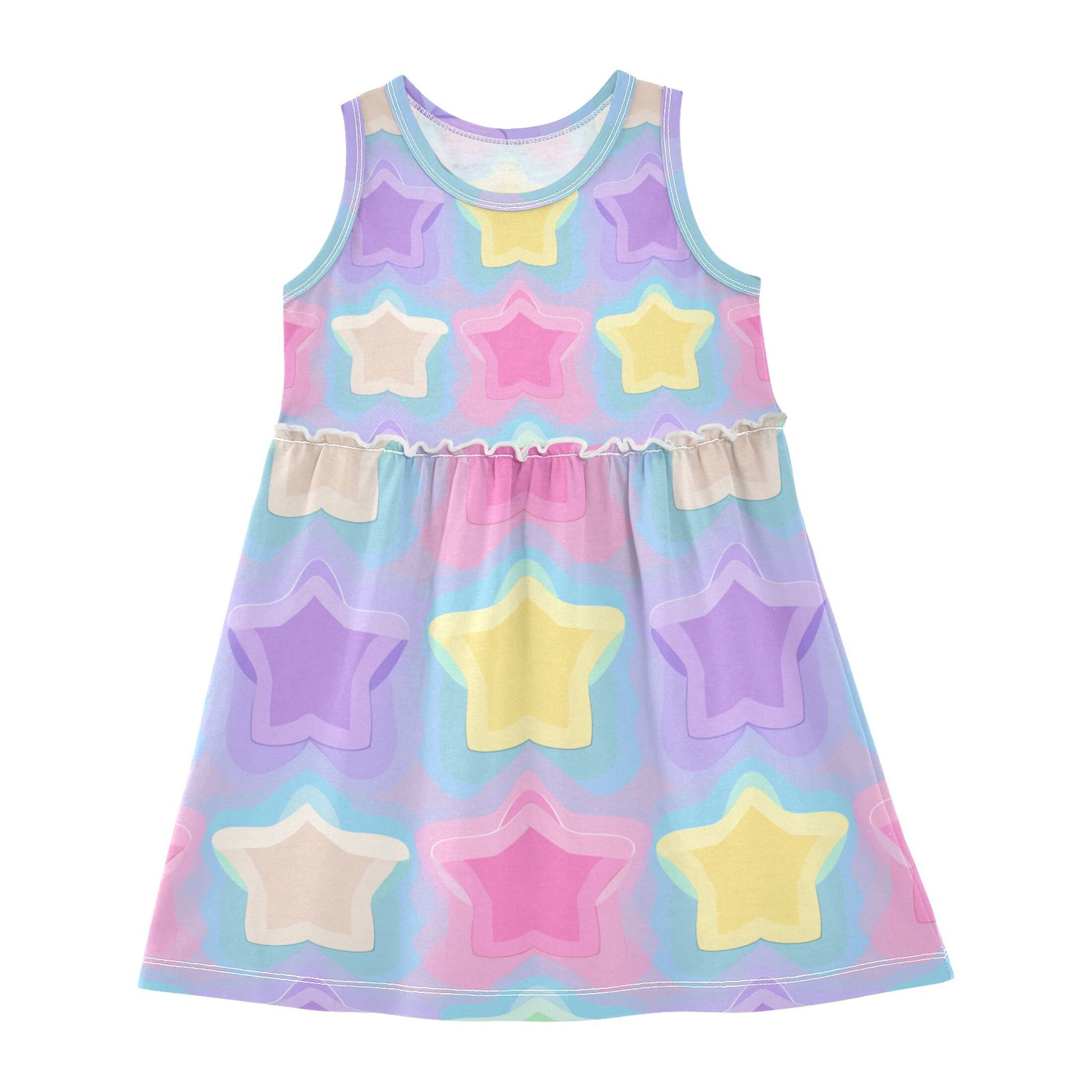 Cute Colorful Stars Sleeveless Dress A-Line One-Piece Dress Quick Dry ...