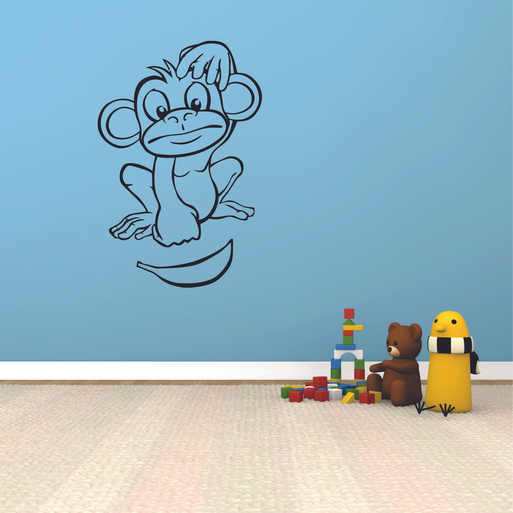 Cute Confused Baby Monkey Banana Animal Cartoon Wall Sticker Art Decal ...