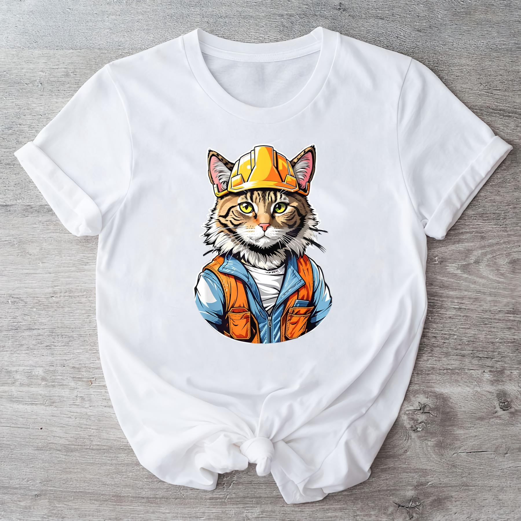 Cute Construction Worker Cat With A Hard Hat Graphic T Shirt-TH39316 ...