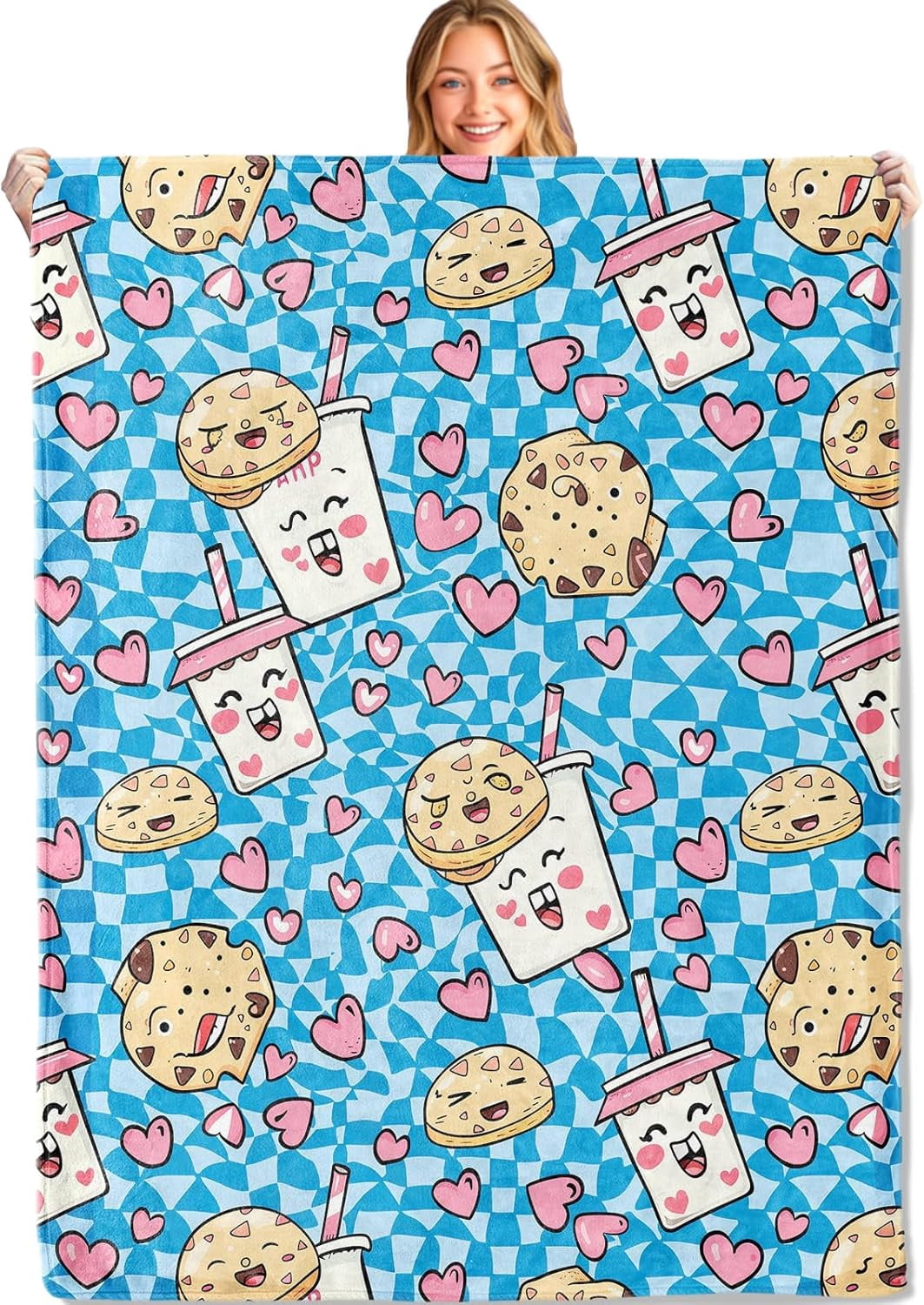 Cute Cookie Milk Blue Throw Blanket 60x80in, Soft Lightweight Flannel ...