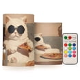 Cute Cool Cat with Pizza Flickering Flameless Candles Battery Operated ...