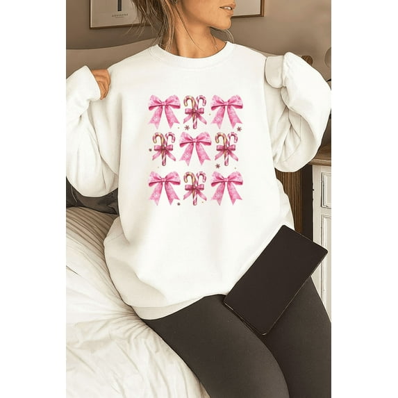 Cute Coquette Bow Candy Canes Pink Christmas For The Girls Sweatshirt ...