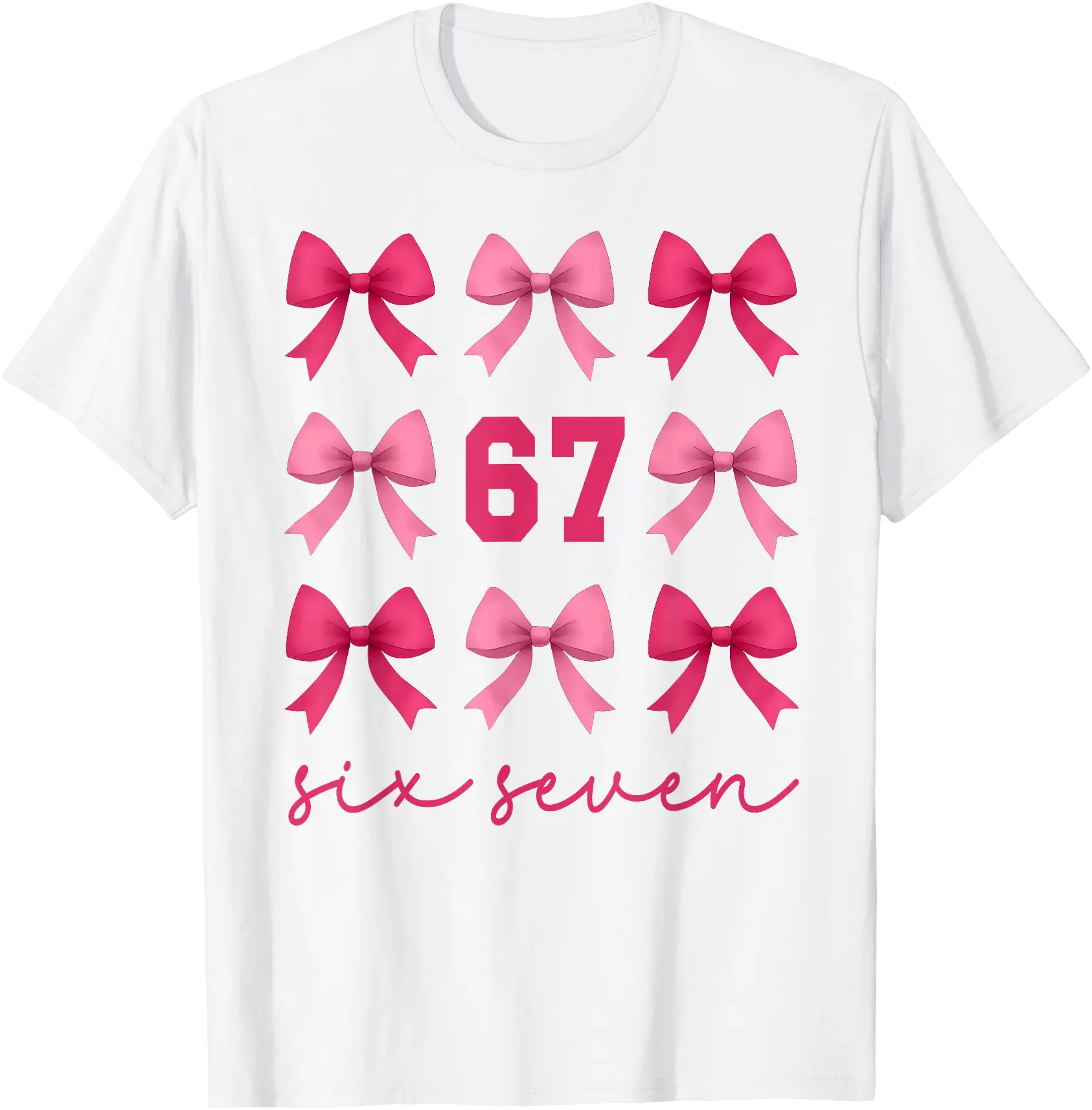 Cute Coquette Bow Design T-Shirt with Playful '67' Slang for Fun Style ...