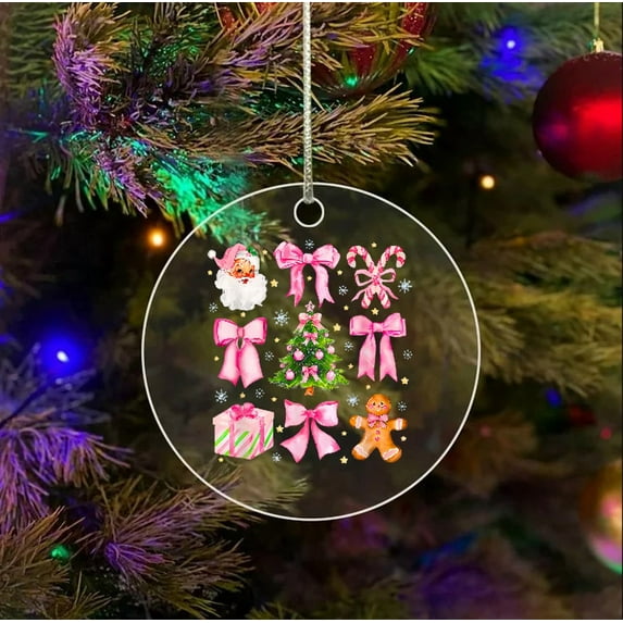 Cute Coquette Bow Pink Tree Santa Gingerbread Ornament, Home Decoration ...