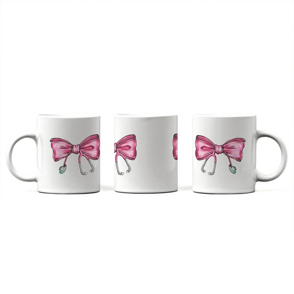 Cute Coquette Bow Stethoscope Mug, Aesthetic Pink Ribbon Medical Design ...