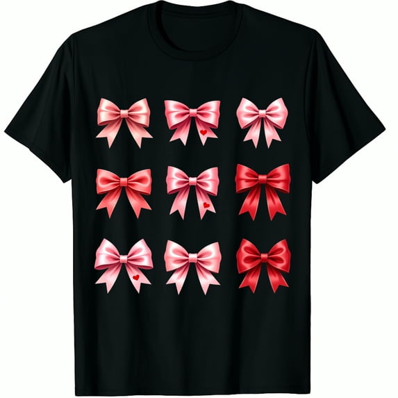 Cute Coquette Bows Valentines Day Graphic Black T-Shirt for Men and ...