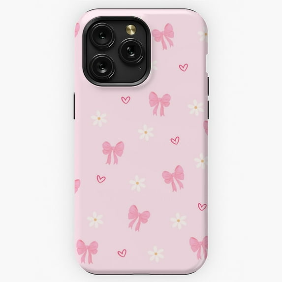 Cute Coquette Feminine Pink Ribbon Design iPhone Case 17 through 11 Pro ...