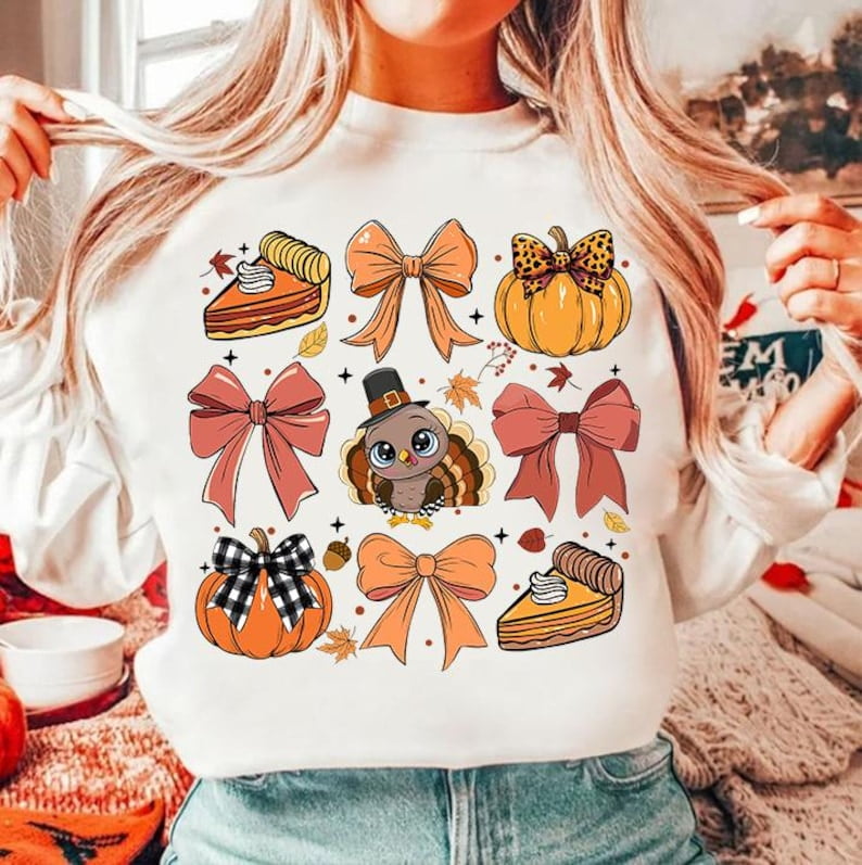 Cute Coquette Thanksgiving Sweatshirt, Turkey and Pumpkin Pie Shirt ...