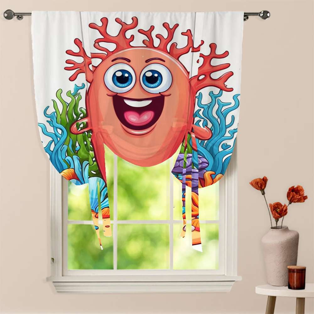 Cute Coral Reef Scene Window Curtain for Living Room Roman Curtain ...
