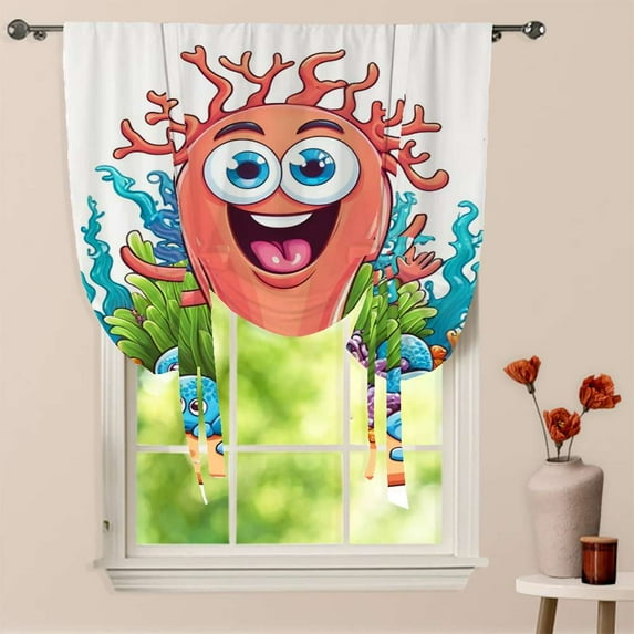Cute Coral Reef Scene Window Curtain for Living Room Roman Curtain ...