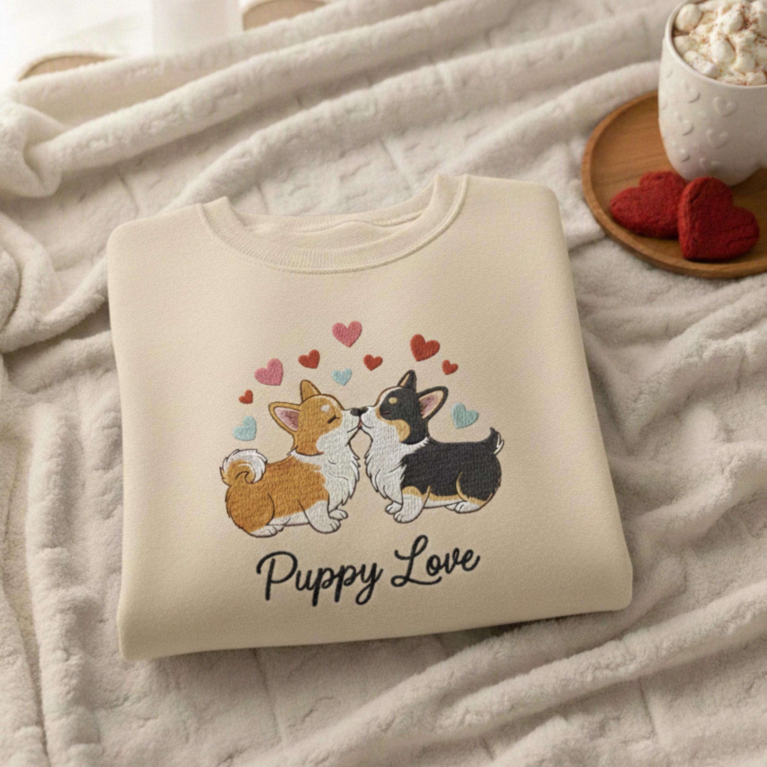 Cute Corgi Couple Embroidered Sweatshirt, Puppy Love Embroidery Shirt ...