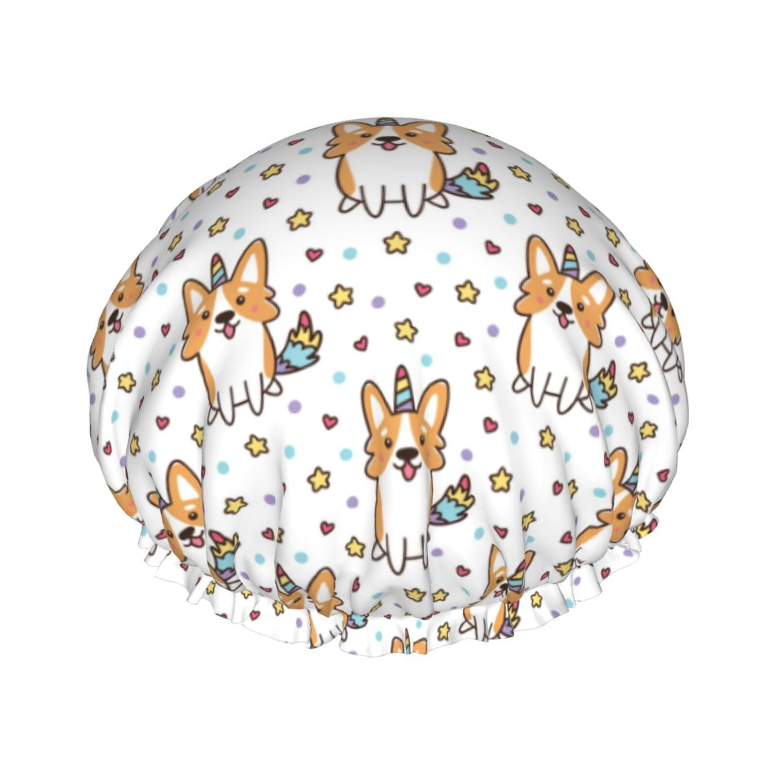 Cute Corgi Dog Funny Stars Shower Cap for Women, Double Waterproof ...
