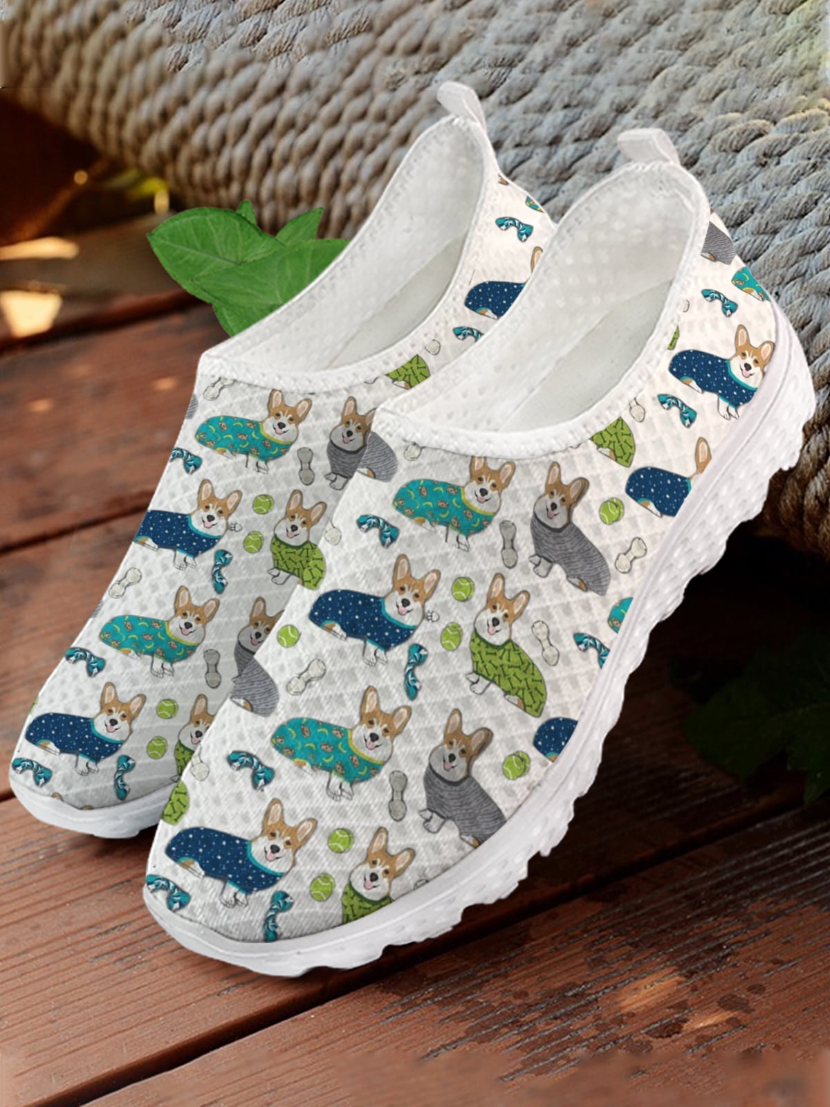 Cute Corgi Loafers Cartoon Pet Dog Bone Design Slip On Shoes Women's ...