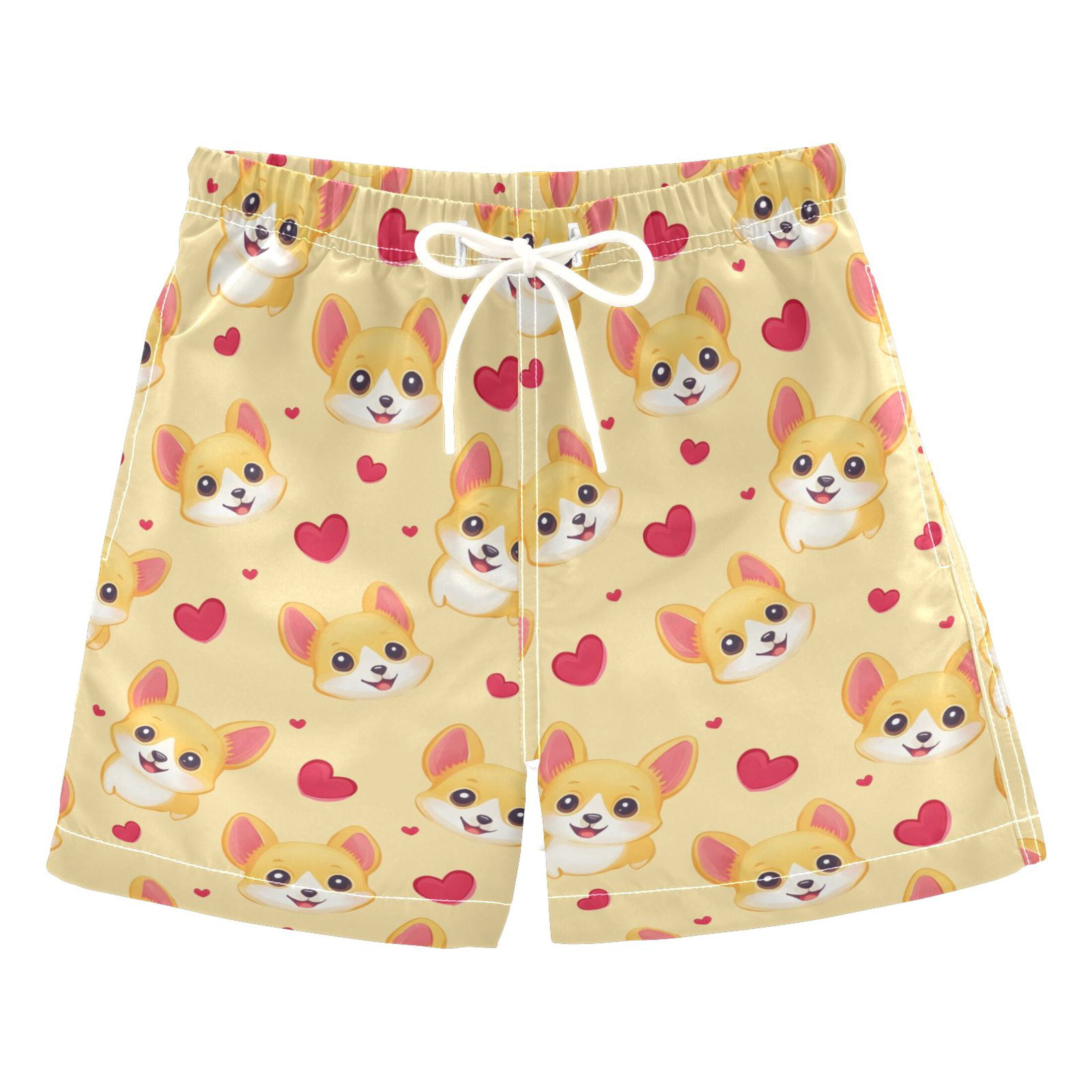 Cute Corgi Love Pattern Swim Trunks Quick Dry Beach Pool Board Shorts ...
