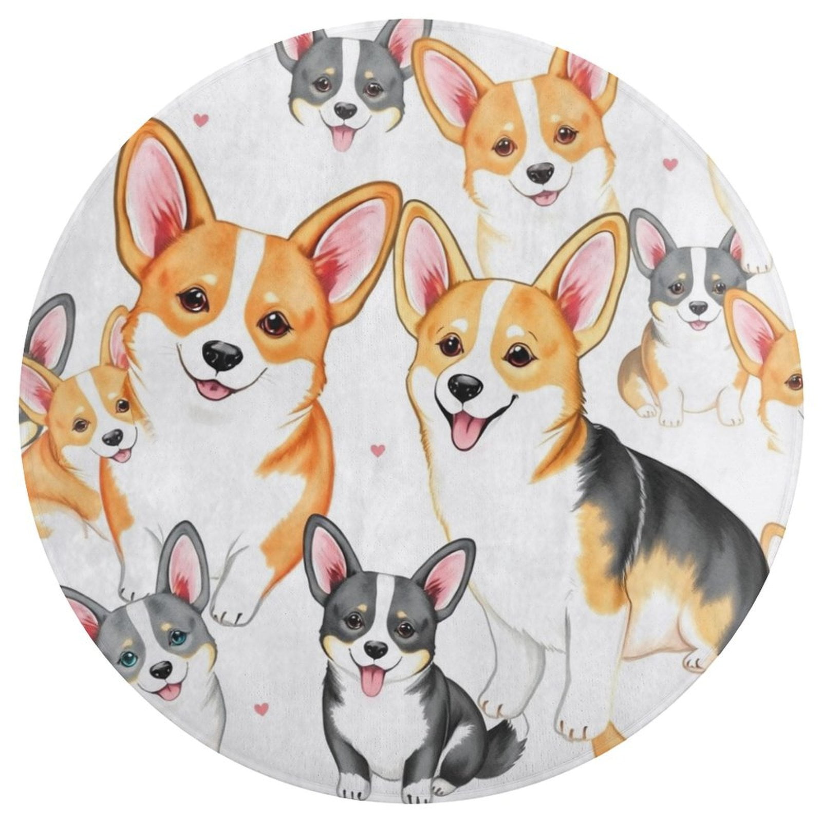 Cute Corgi Round Area Rug Floor Carpets Washable Indoor Floor Area Mat ...
