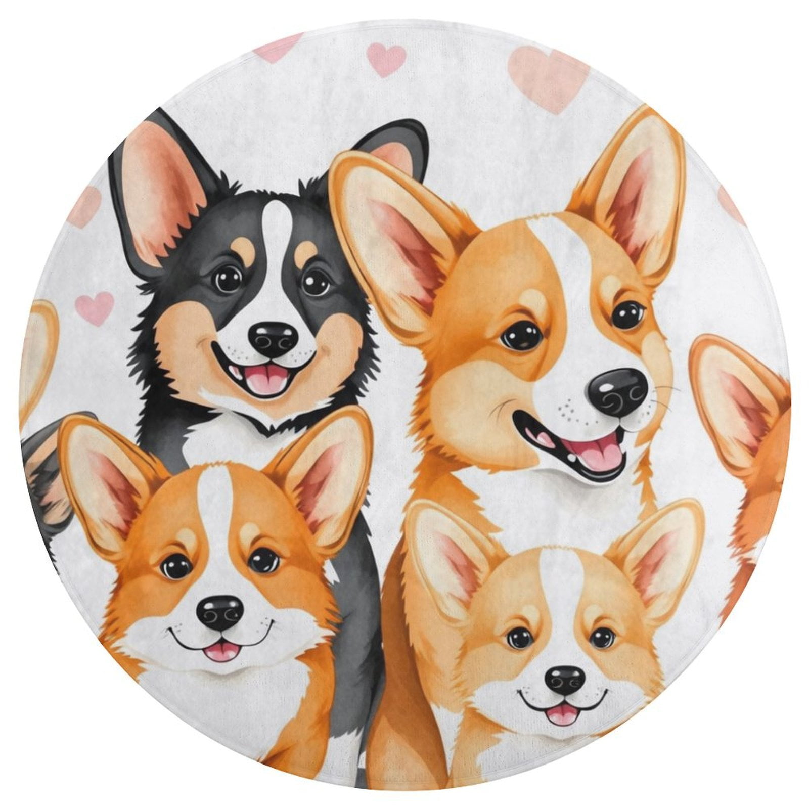 Cute Corgi Round Area Rug Floor Carpets Washable Indoor Floor Area Mat ...