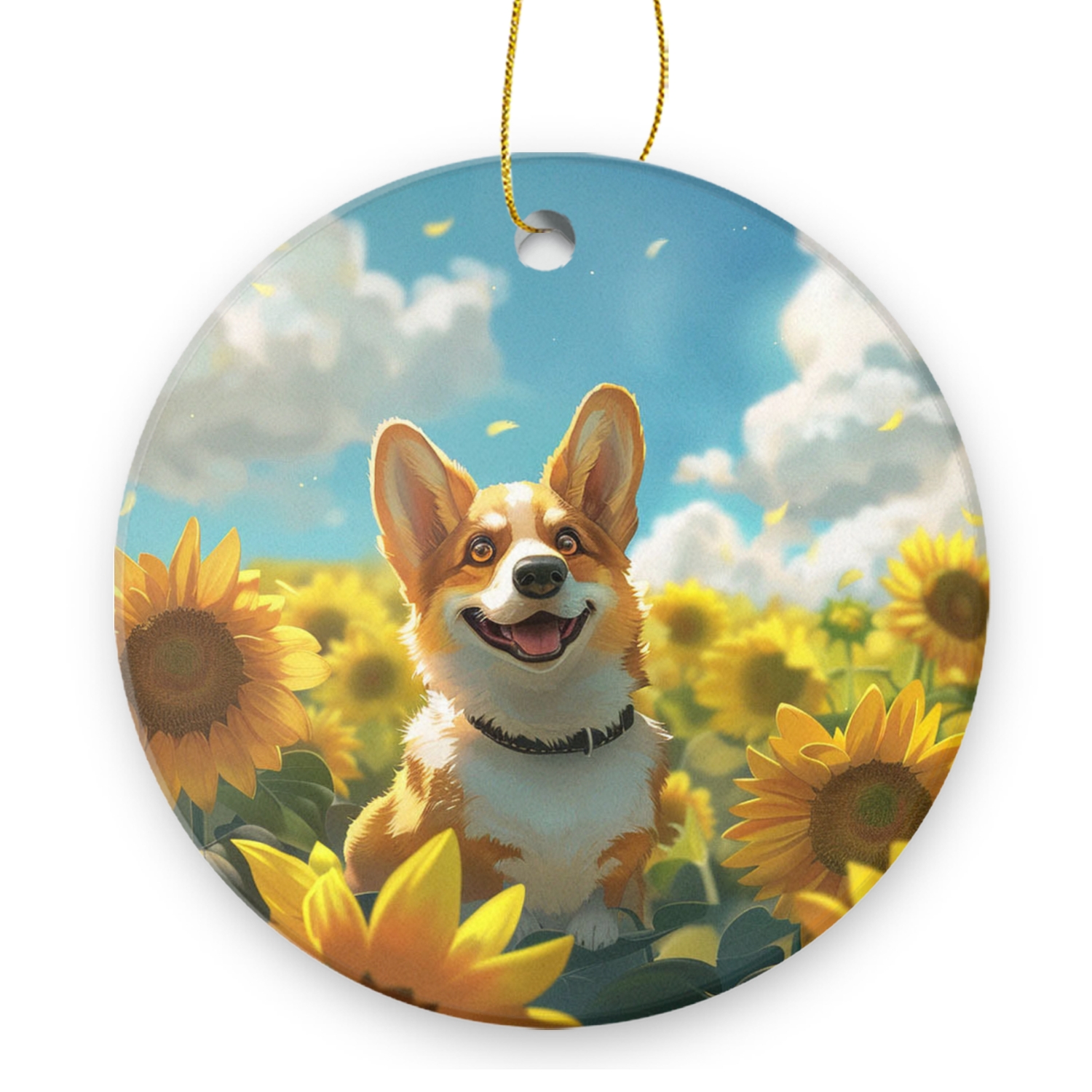 Cute Corgi Smiles In The Sunflower Field - Christmas Ornament Xmas ...