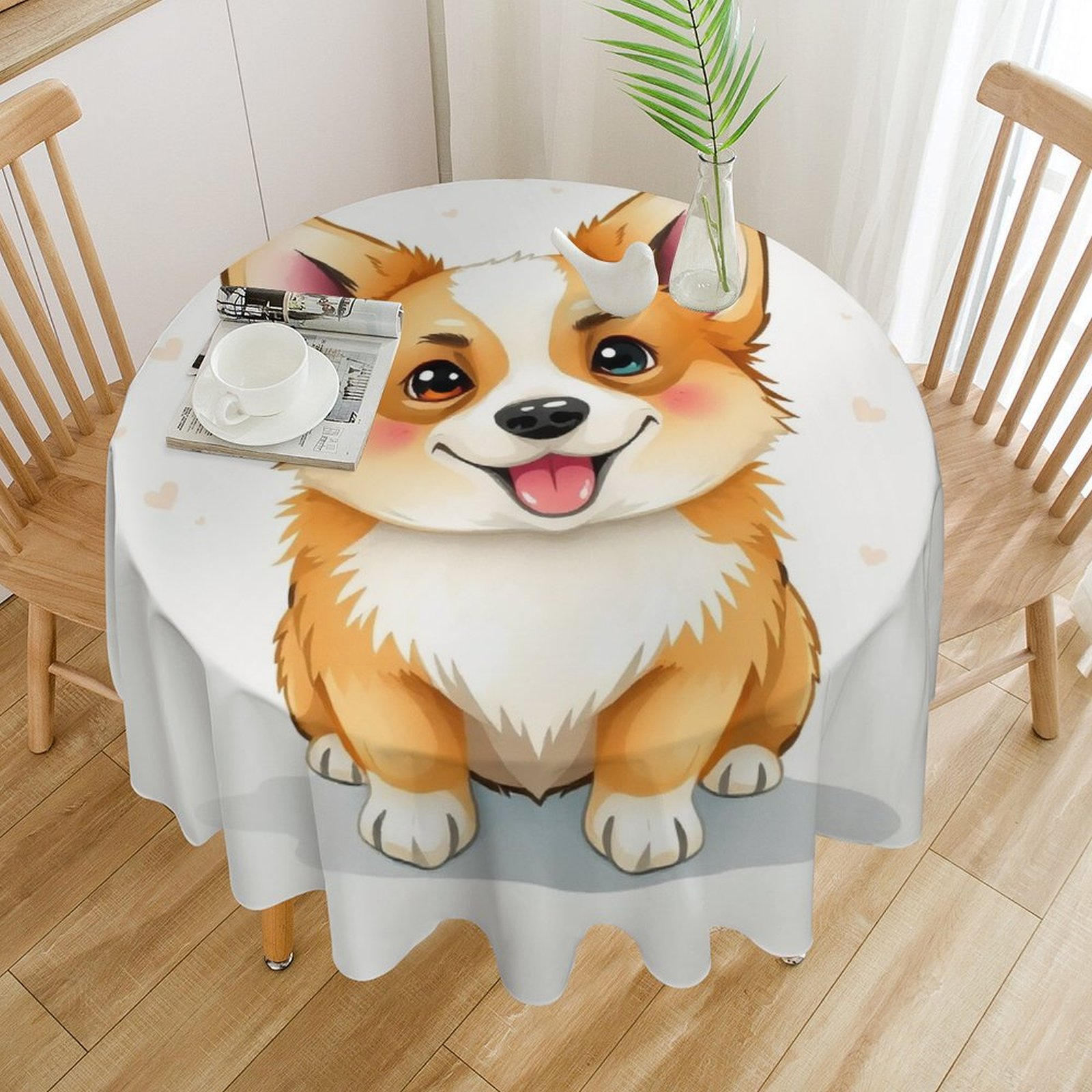 Cute Corgi Table Cloth Round PVC Wedding Kitchen Dining Desk Table ...