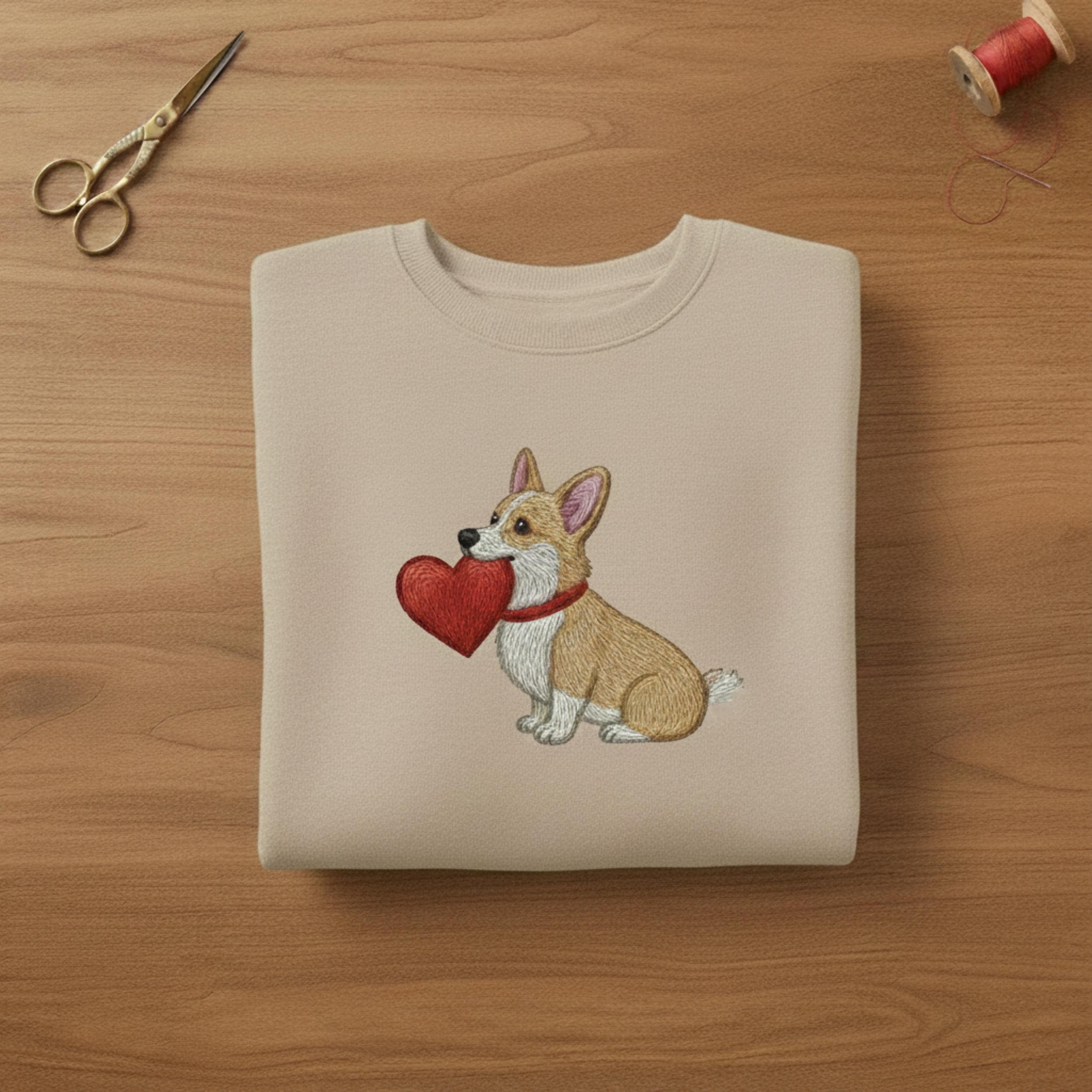 Cute Corgi Valentine Embroidered Sweatshirt, Adorable Dog with Red ...