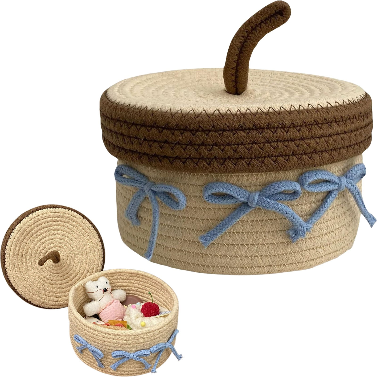 Cute Cotton Thread Woven Storage Basket For Home With Lid For Storing ...