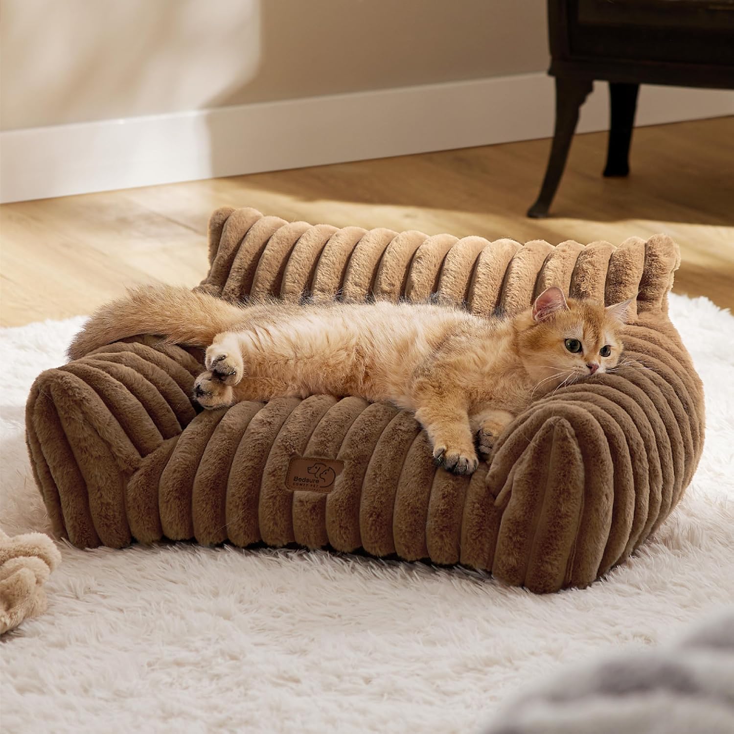Cute Couch for Pets - Fluffy Cat Sofa with Premium Soft Corduroy Fleece ...