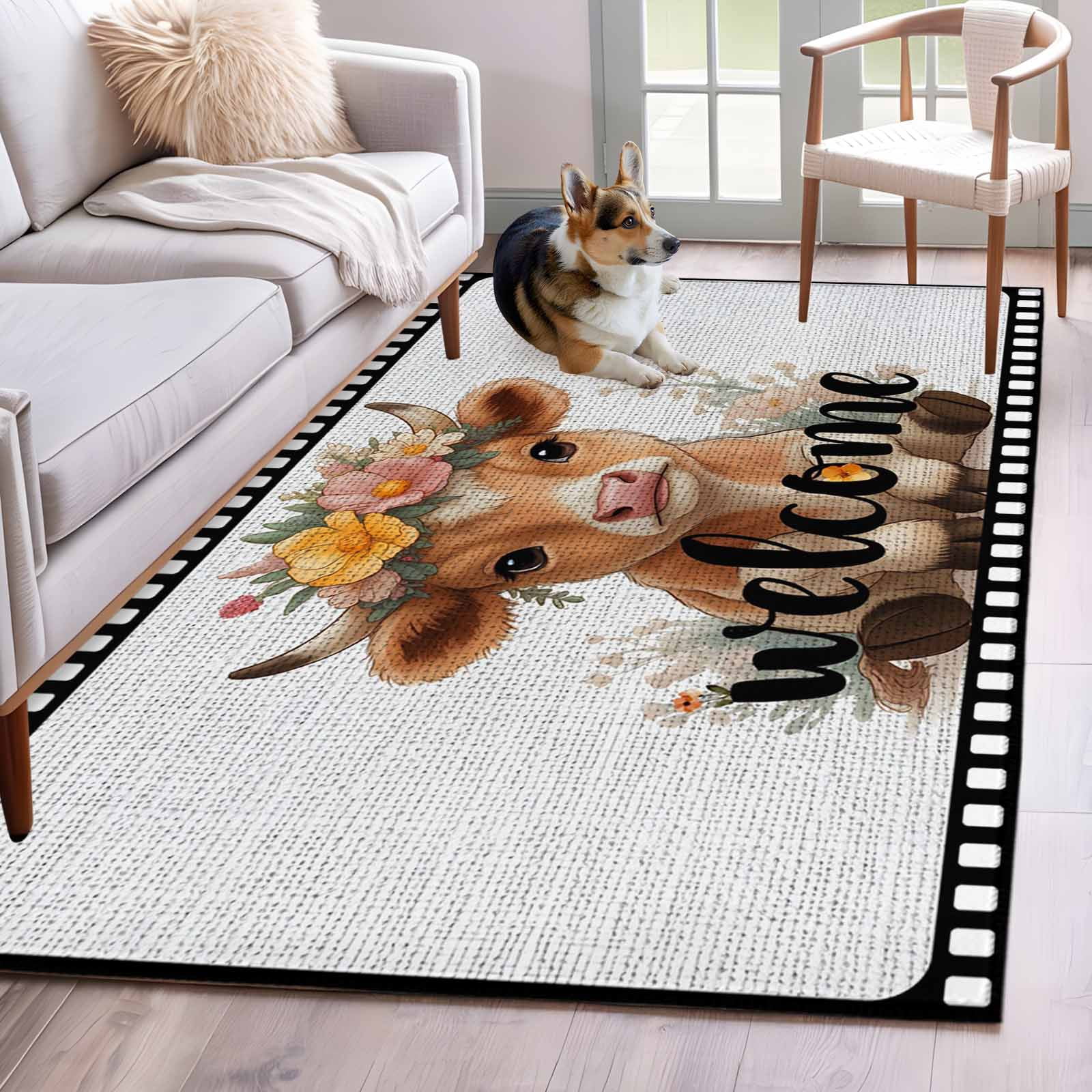 Cute Cow 3'x5' Rug for Bedroom Foot of Bed Small Living Room, Welcome ...