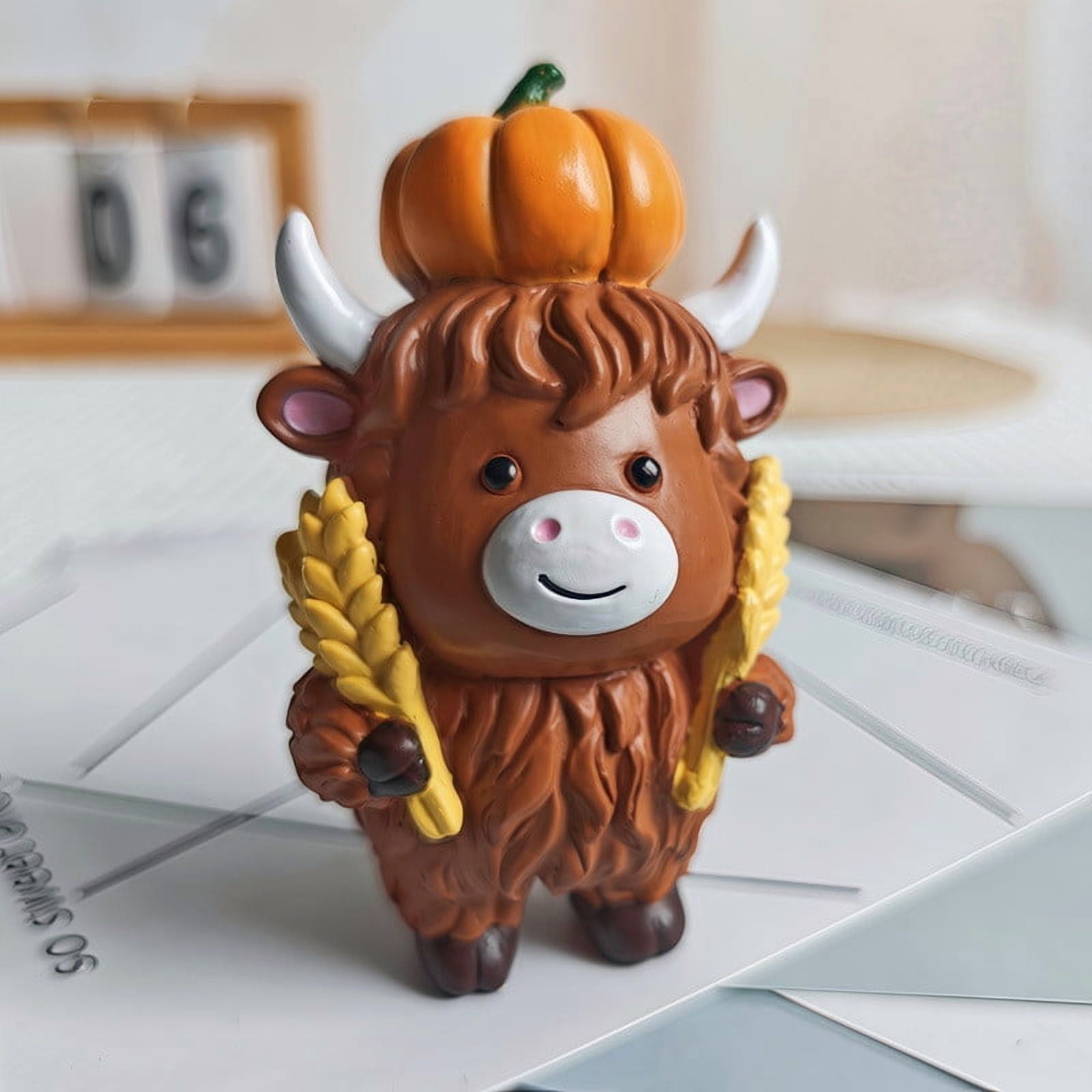 Cute Cow And Turkey Thanksgiving Resin Figurine With Maple Leaves And ...