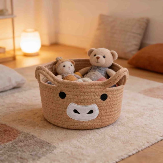 Cute Cow Basket For Nursery Small Shower Gift Basket Round Woven Rope ...