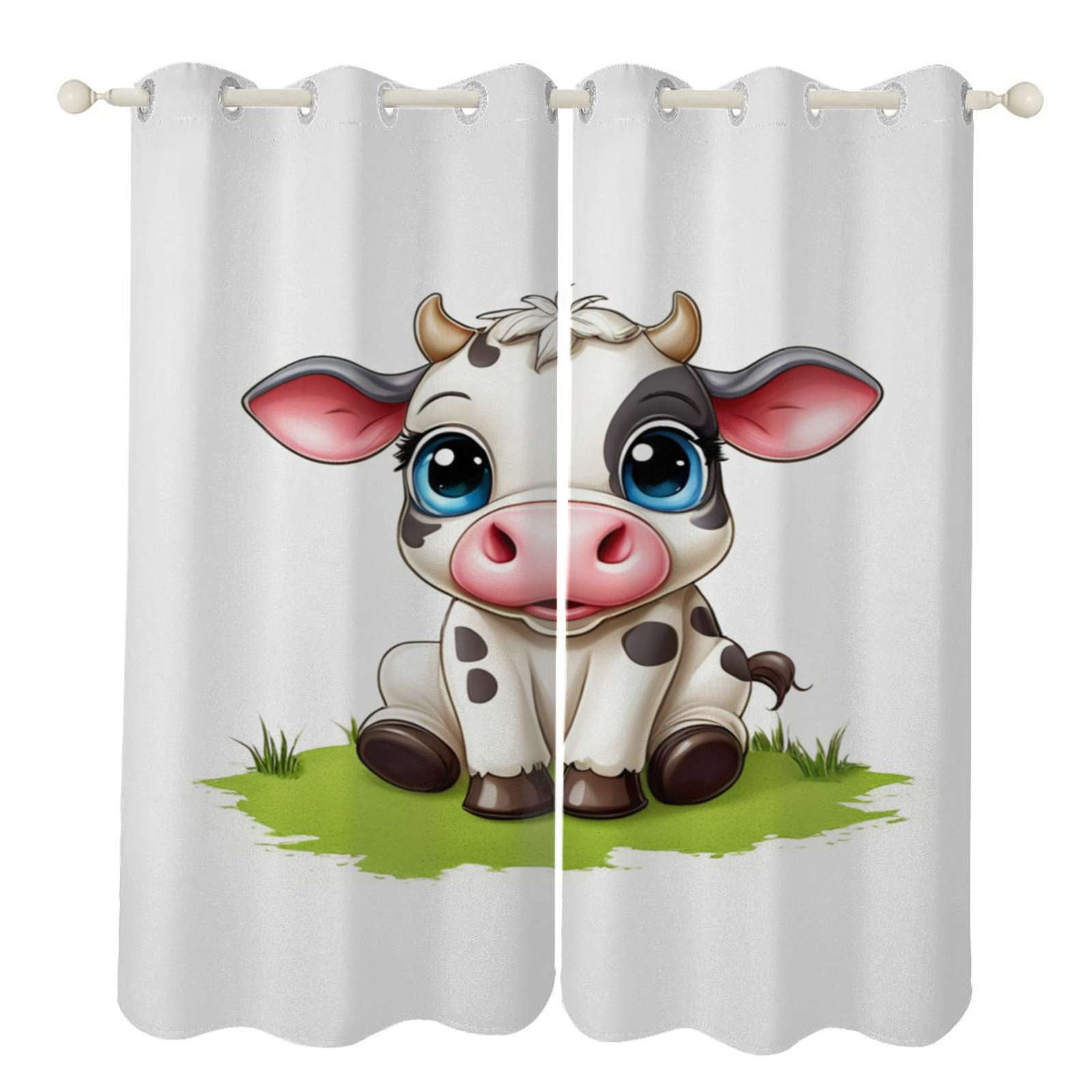 Cute Cow Eating Grass Sunshade Curtains Home Bedroom Living Room Dining ...