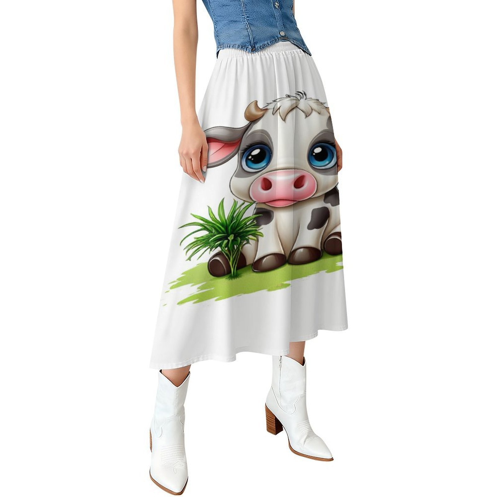 Cute Cow Eating Grass Women High Waist Midi Skirt Elegant Midi Skirt ...