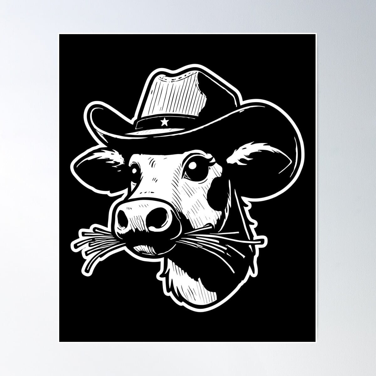 Cute Cow Farmer Cowboy Chewing Hay Poster Wall Art, Modern Wall Decor ...