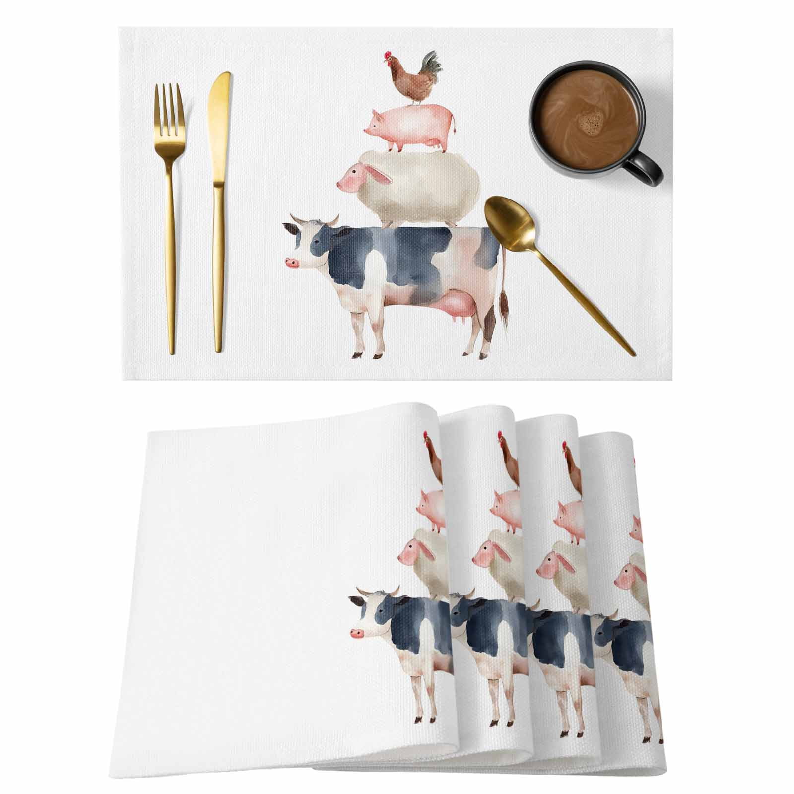Cute Cow Farmhouse Animal Placemats Set of 6,Wipeable Washable Table ...