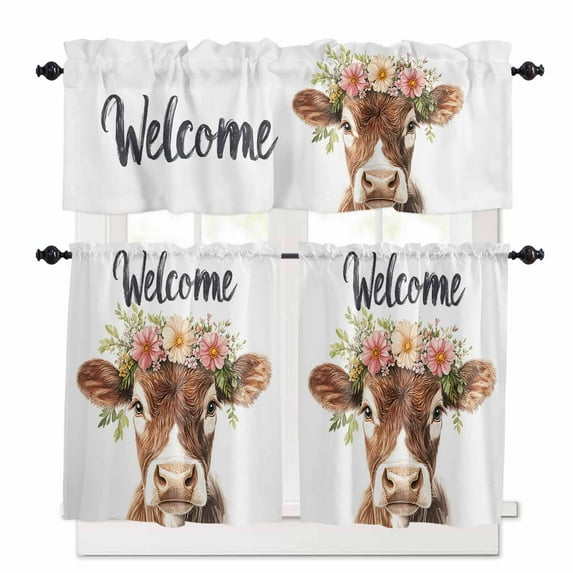 Cute Cow Kitchen Curtains Valances and Tiers Set of 3 Welcome Tier ...