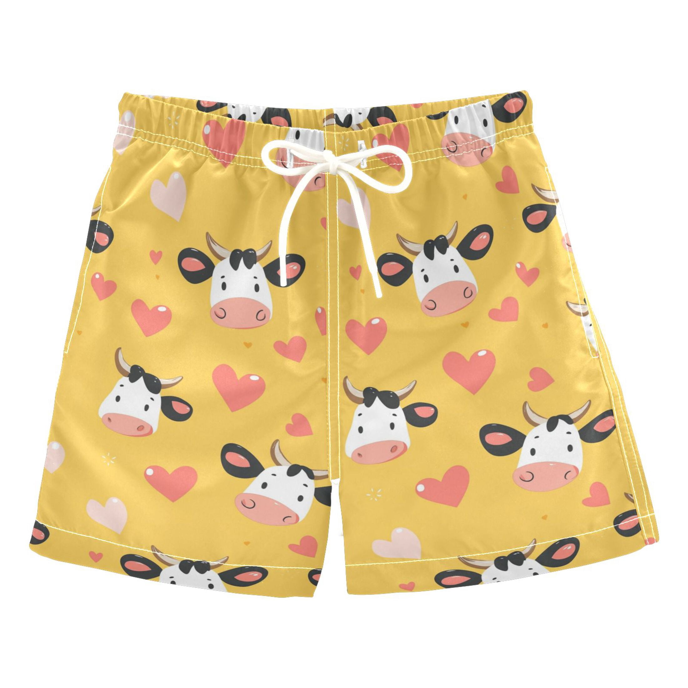 Cute Cow Pattern Swim Trunks Quick Dry Beach Pool Board Shorts ...