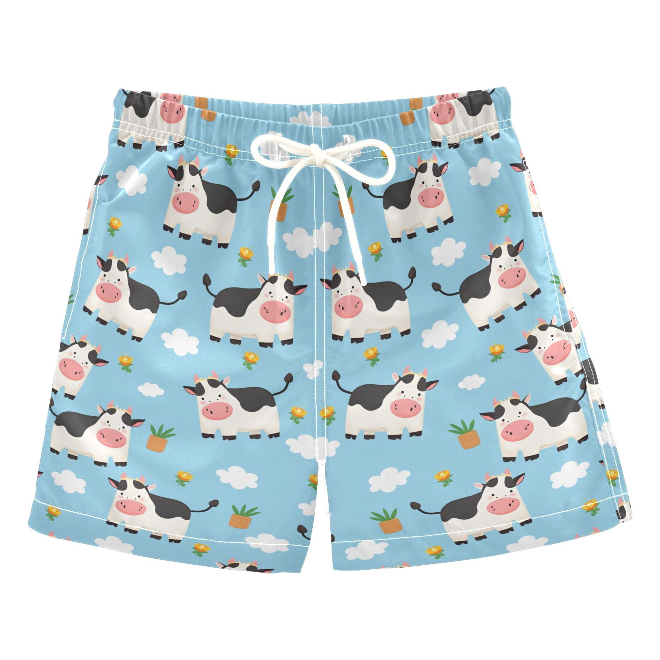 Cute Cow Pattern Swim Trunks Quick Dry Beach Pool Board Shorts ...