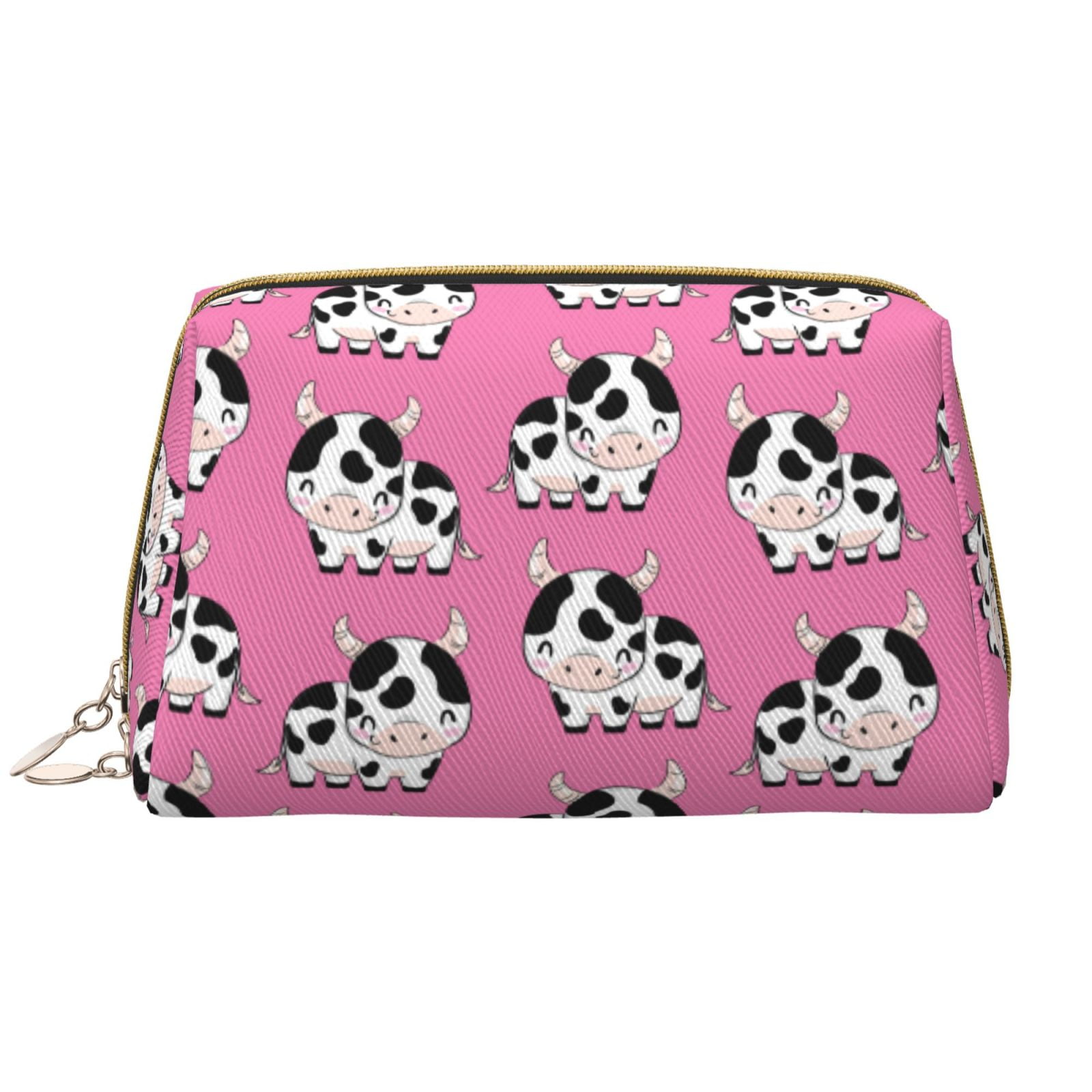 Cute Cow Pink Makeup Bag, Leather Waterproof Travel Toiletry Bag, Large ...