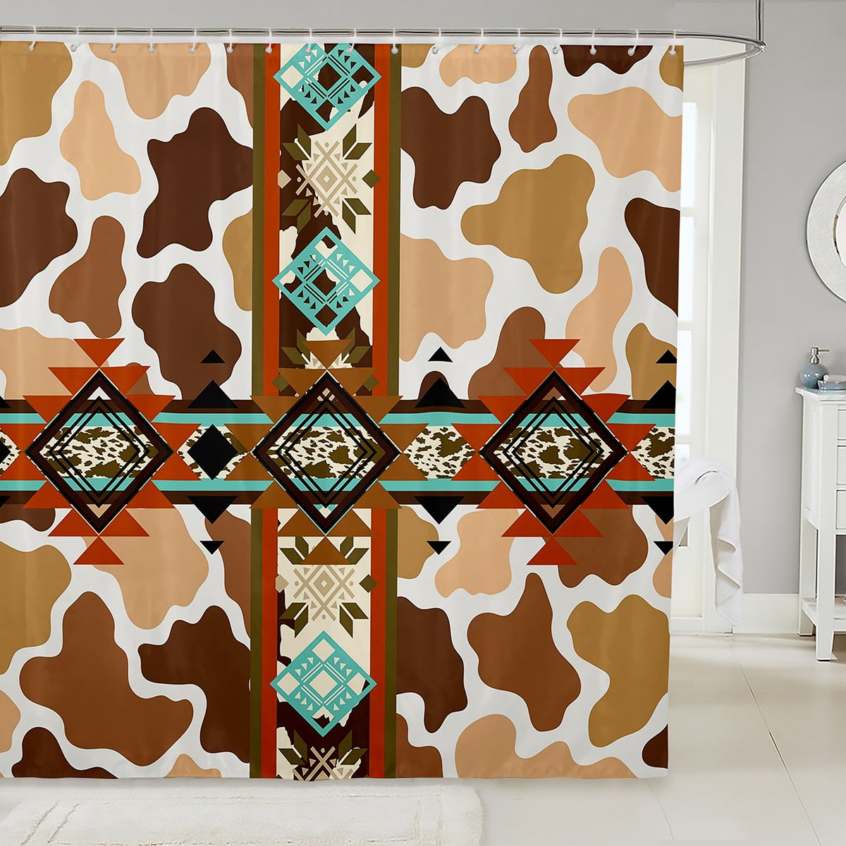 Cute Cow Print Bathroom Shower Curtain Sets Western Bath Curtain ...