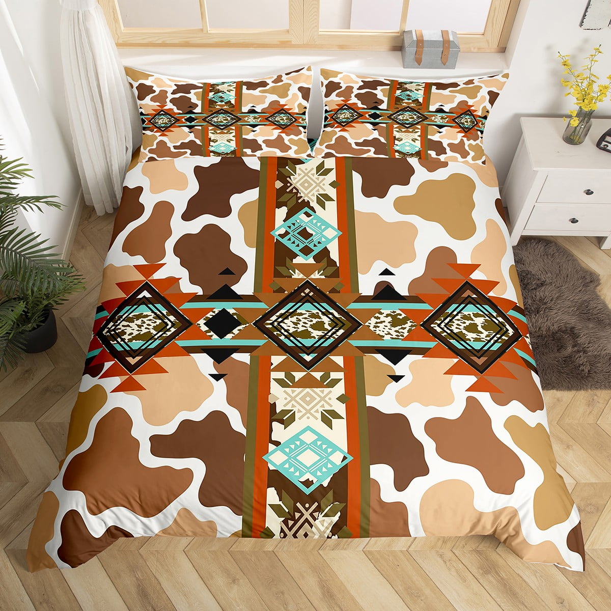 Cute Cow Print Duvet Cover Western Bedding Sets Queen,Southwestern ...