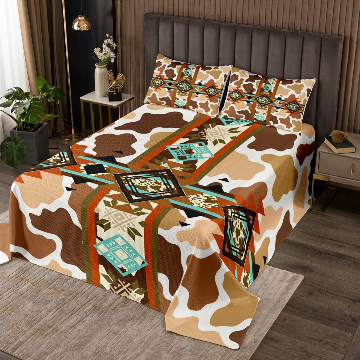 Cute Cow Print Quilt Set Western Bedspread Set Queen,Southwestern Aztec ...