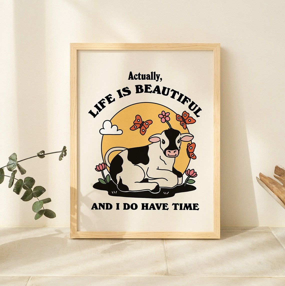 Cute Cow Quote Chill Retro Style Illustration Cottagecore Farm Animal ...