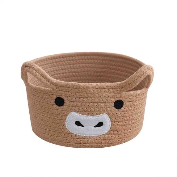 Cute Cow Storage Basket – Soft Woven Rope Organizer with Embroidered ...