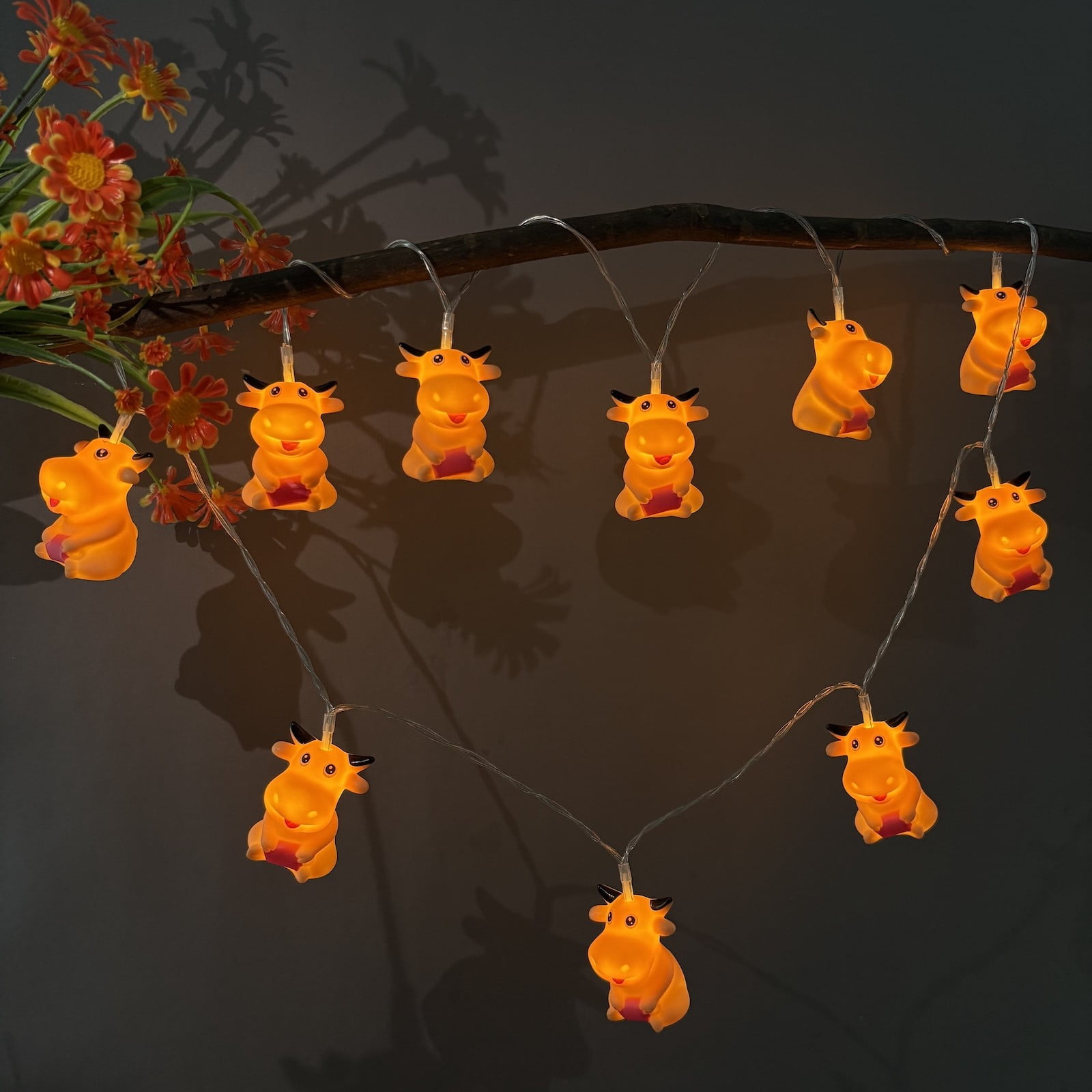 Cute Cow String Lights Battery Powered Dairy Cow Night Farm Bedroom ...