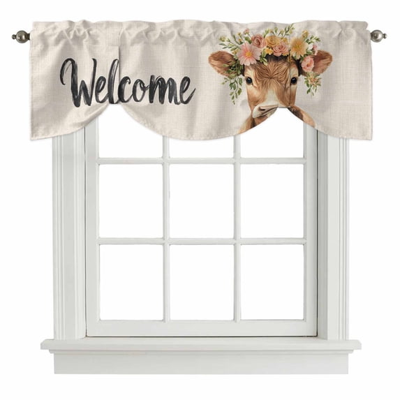 Cute Cow Tie Up Valance for Windows, Welcome Adjustable Rod Pocket Tie ...