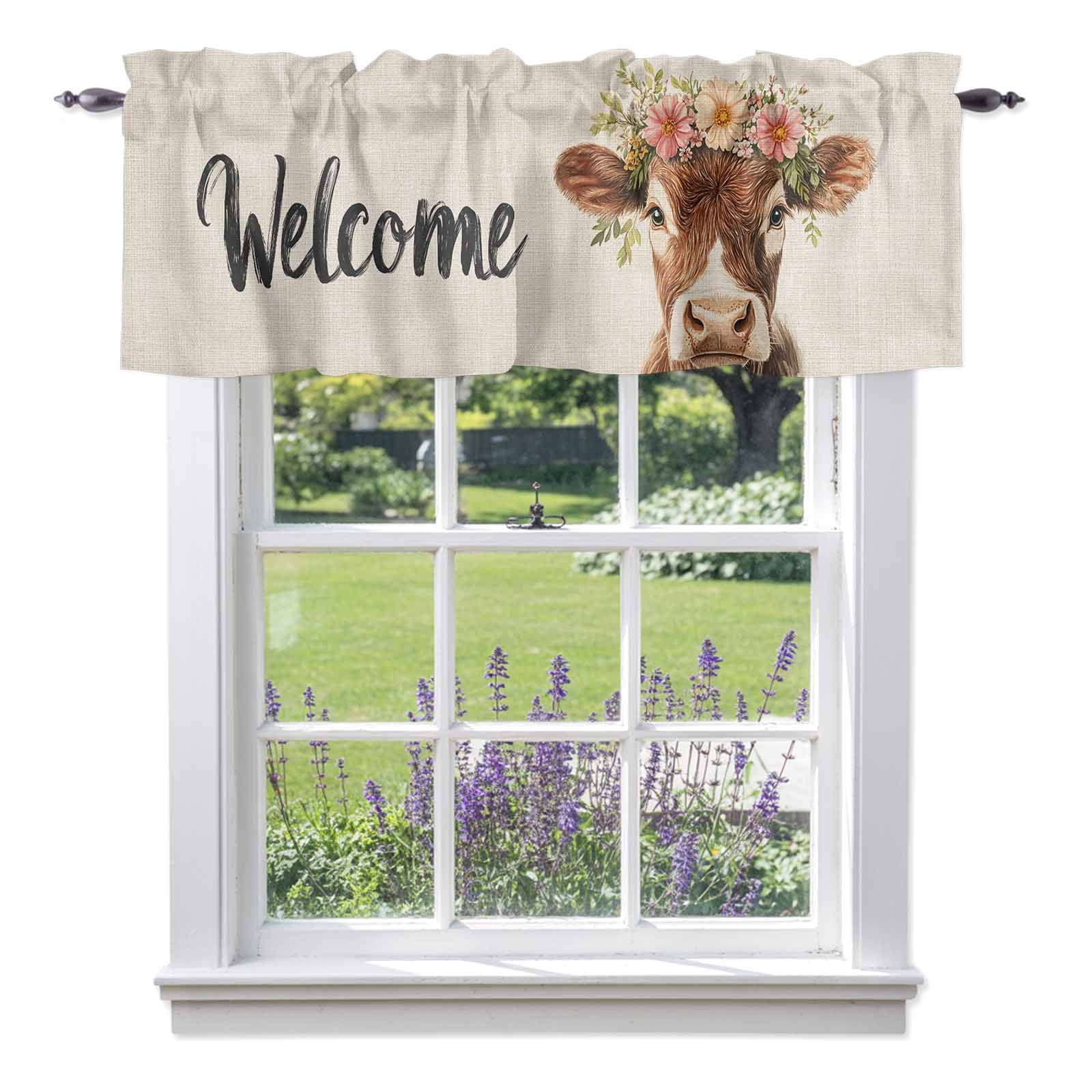 Cute Cow Valance Curtain Welcome Window Valances Rod Pocket Short ...